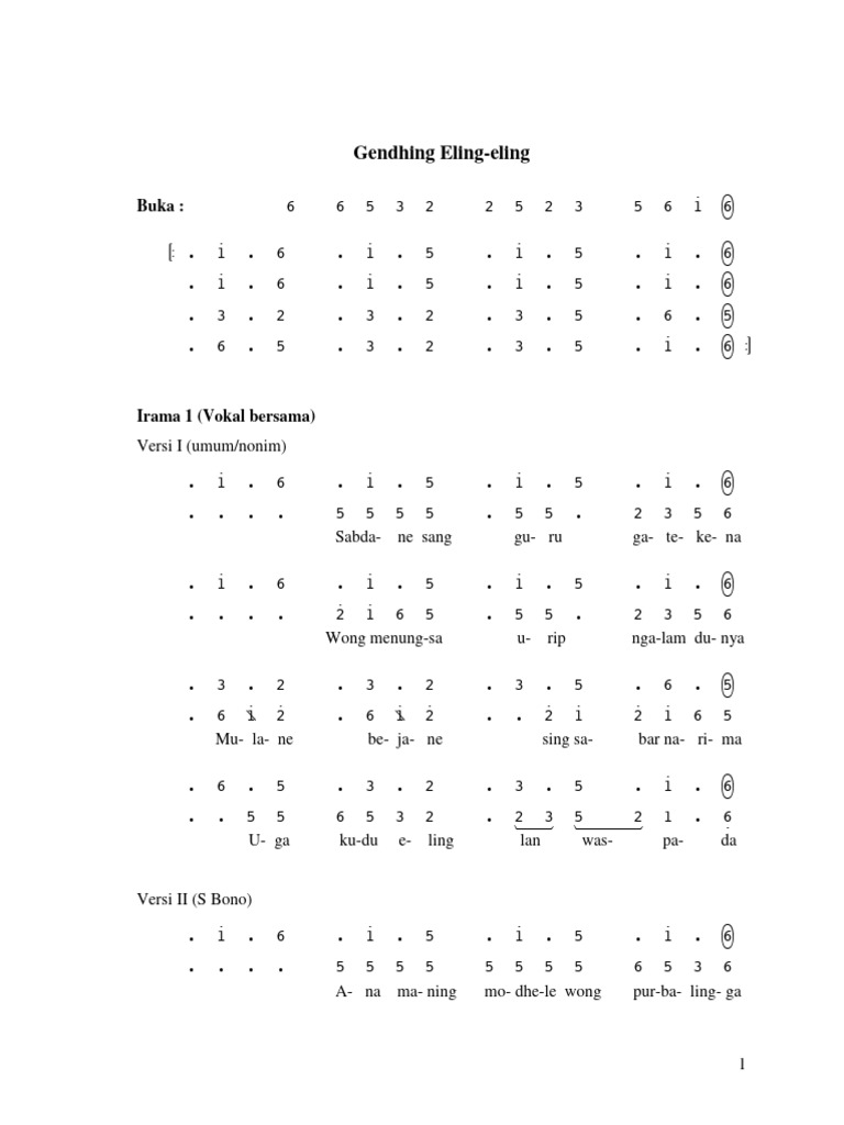Vokal Gendhing Eling2 Bms | PDF