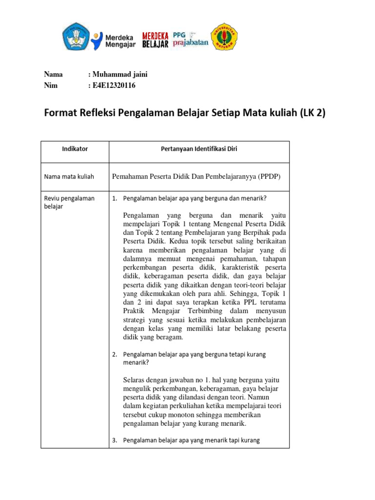 LK2-Format Refleksi Jaini | PDF