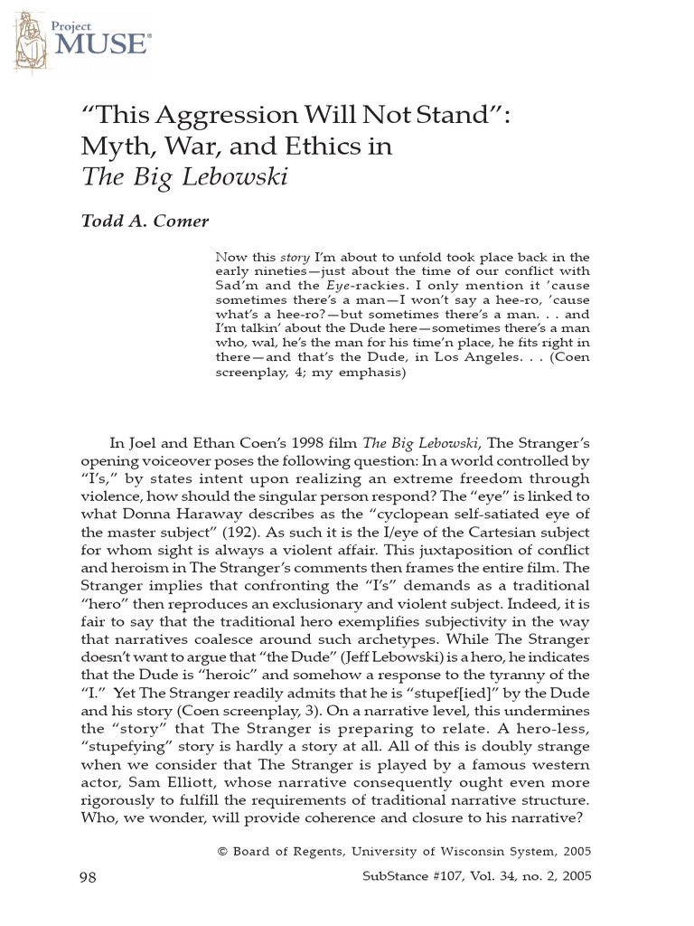 Comer On Joel and Ethan Coen The Big Lebowski | PDF