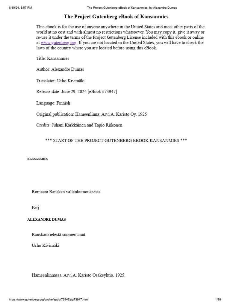 The Project Gutenberg Ebook of Kansanmies, by Alexandre Dumas | PDF