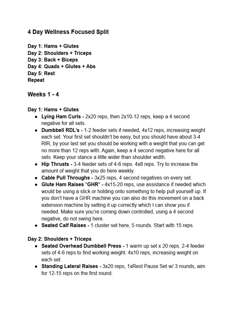 4-Day Strength & Wellness Plan | PDF | Musculoskeletal System ...