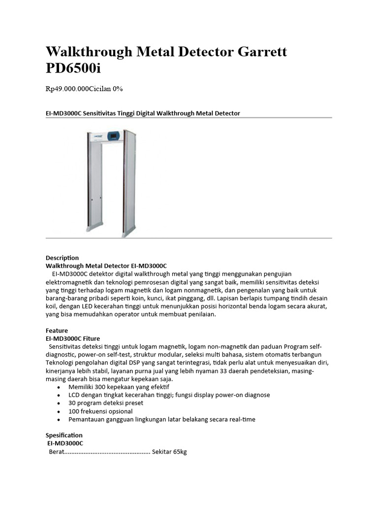 SPEK 2019 Metal Detector Garrett PD6500i | PDF