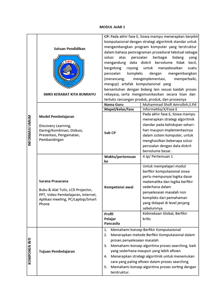 2 Modul Ajar Informatika X Gasal M.shofi | PDF | Komputer