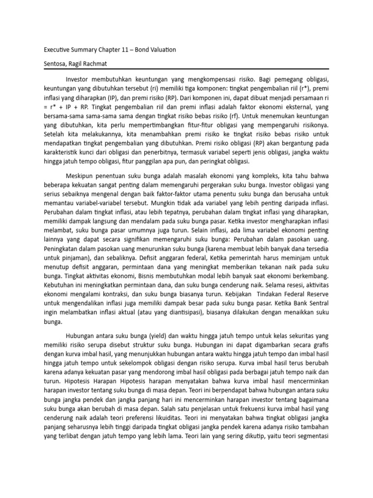 Executive Summary Chapter 11 - Bond Valuation | PDF