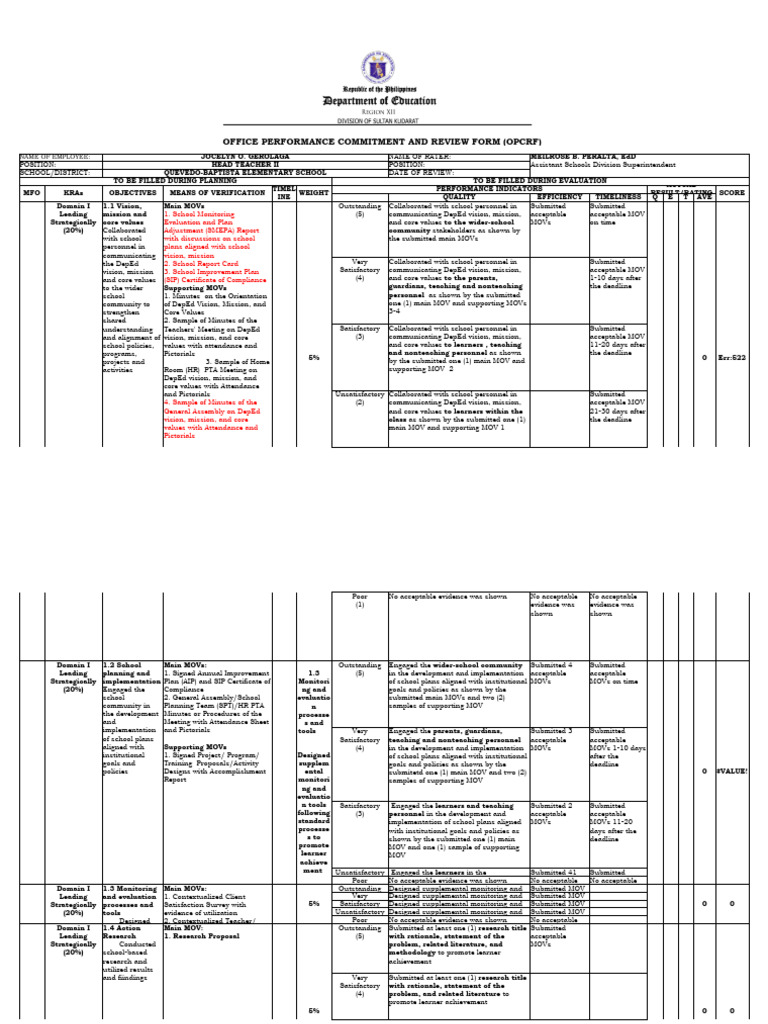 DSK OPCRF For School Heads SY 2023 2024 As of May 15 2024 | PDF ...