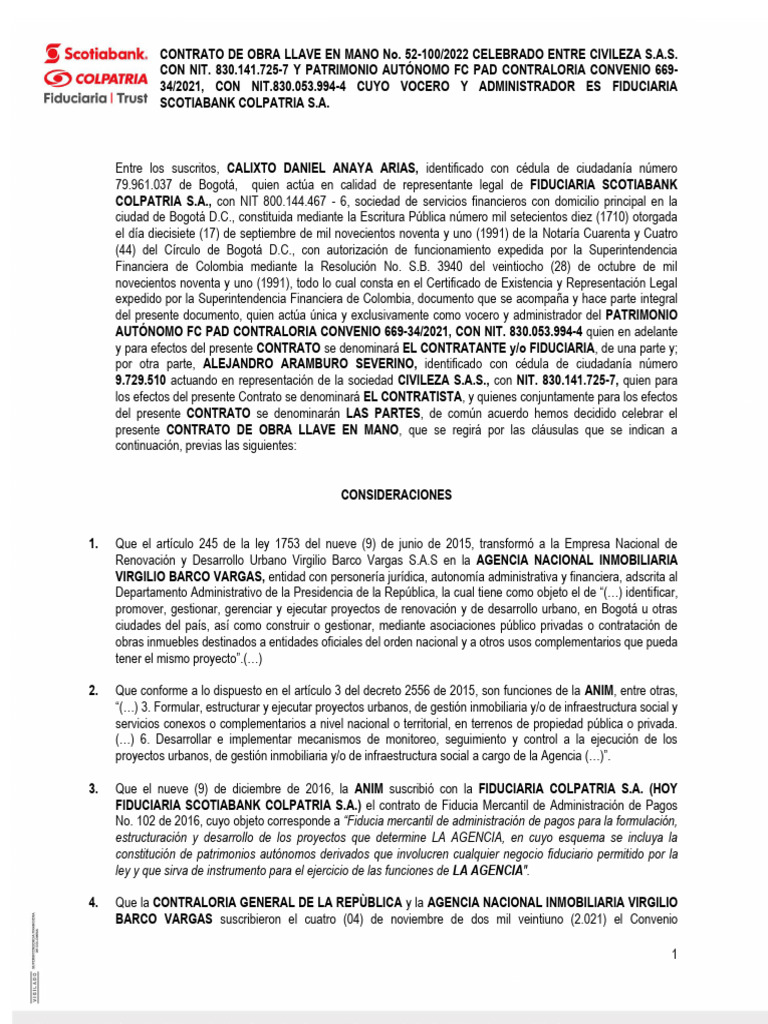 CONTRATO DE OBRA LLAVE EN MANO No.521002022 | PDF | Bienestar | Presupuesto