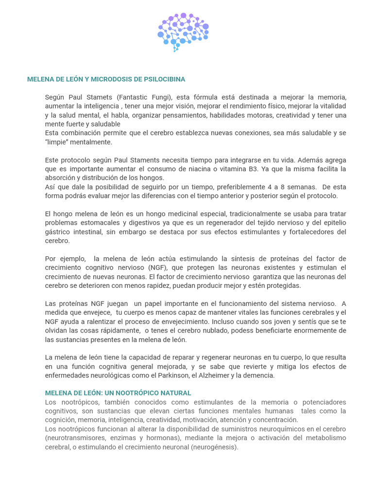 Melena de León y Microdosis de Psilocibina - 240630 - 231456 | PDF | Medicina CLINICA | Neurociencia