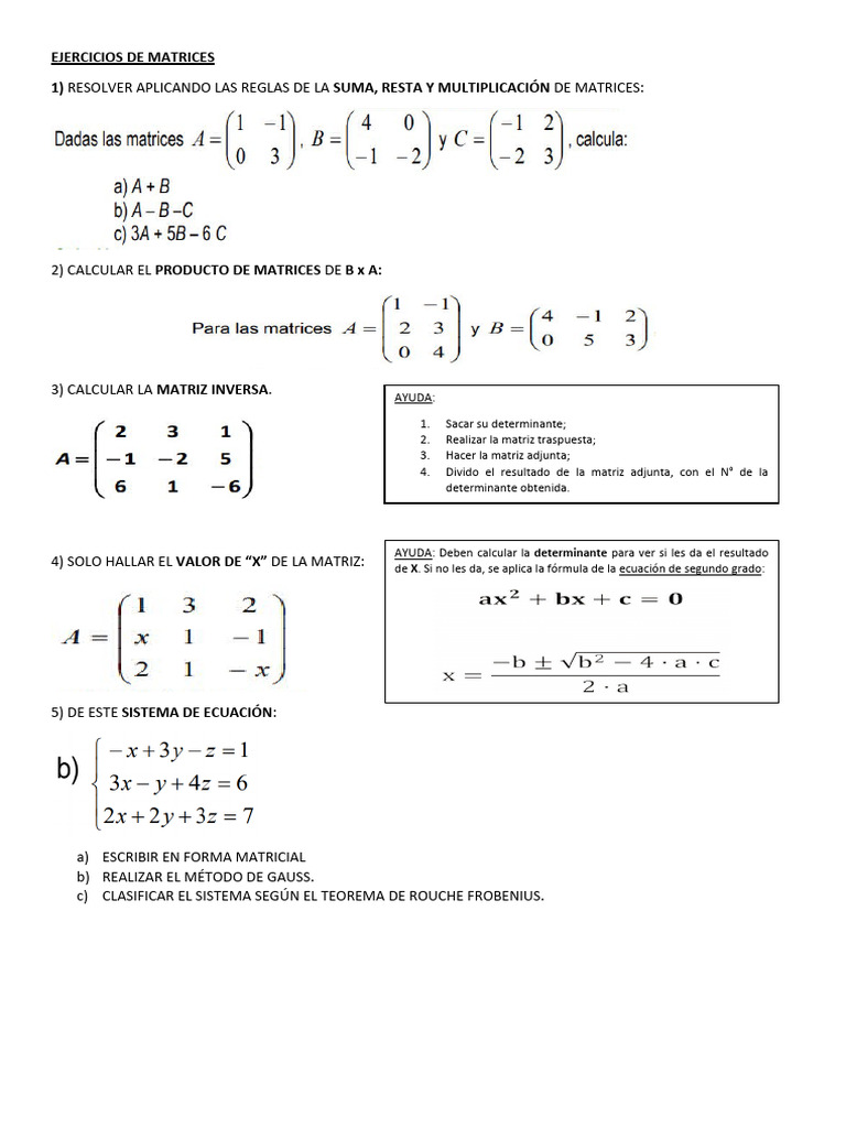 Ejercicios de Matrices | PDF