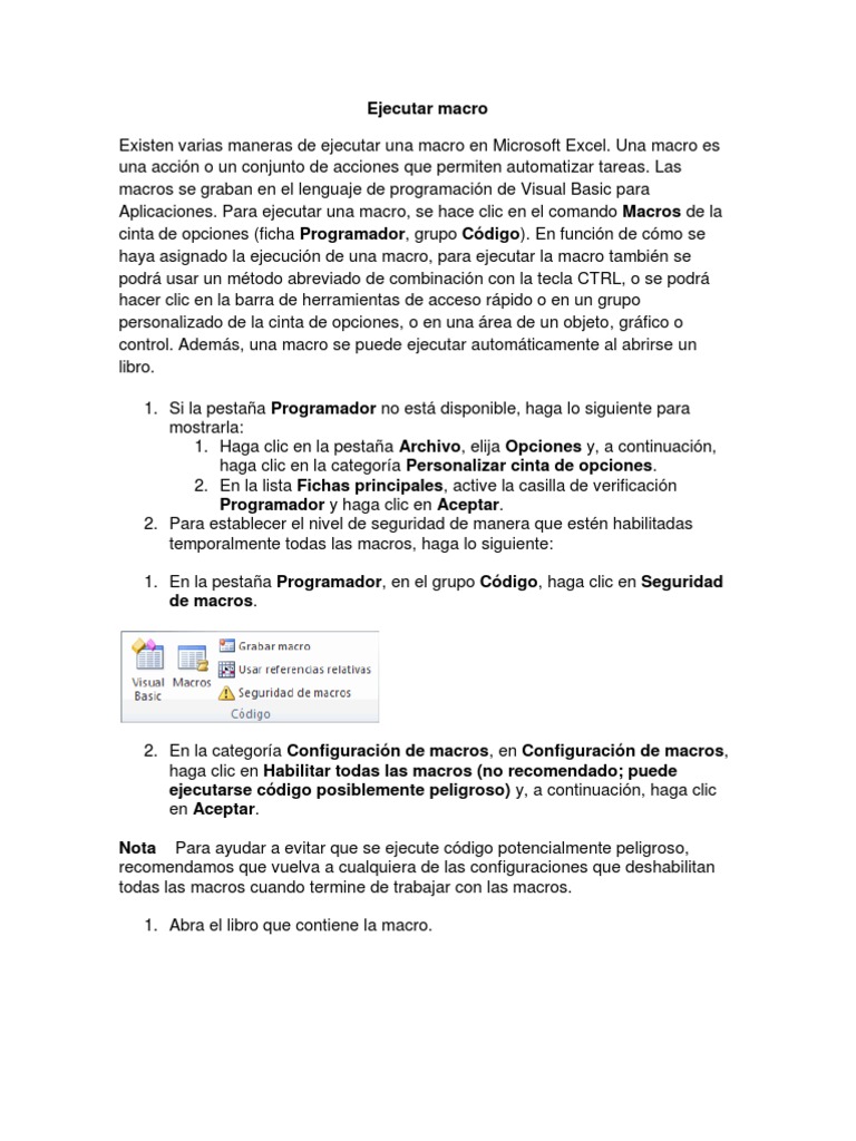 Ejecutar Macro | PDF | Macro (informática) | Visual Basic para Aplicaciones