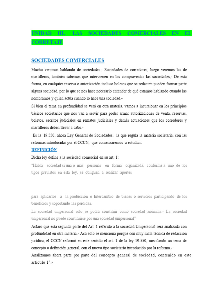 Las Sociedades Comerciales en El Corretaje 1 | PDF | Sociedad de responsabilidad limitada | Sociedad