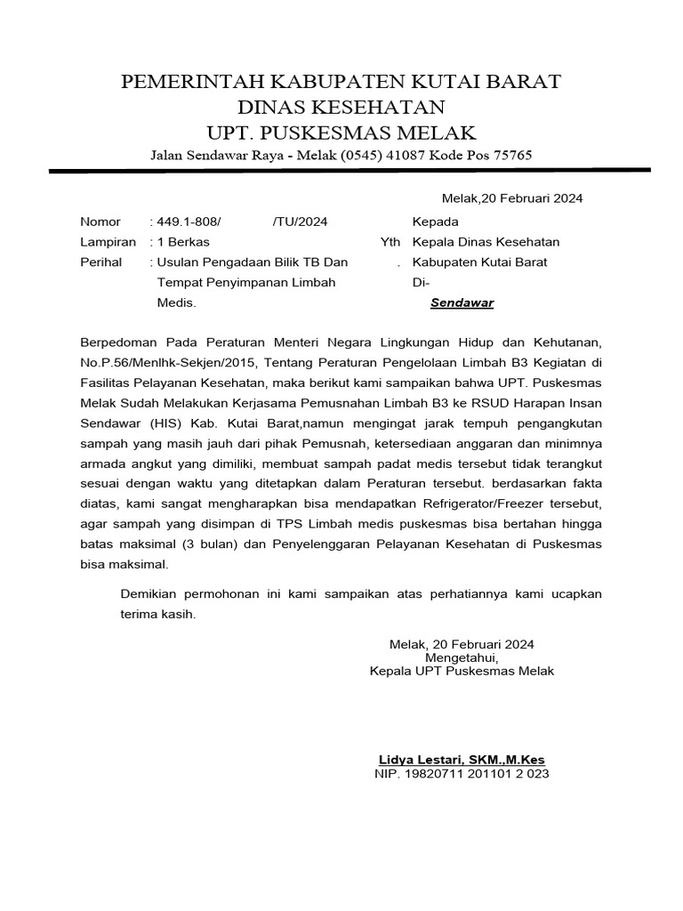 Usulan Pengadaan Freezer Limbah Medis | PDF