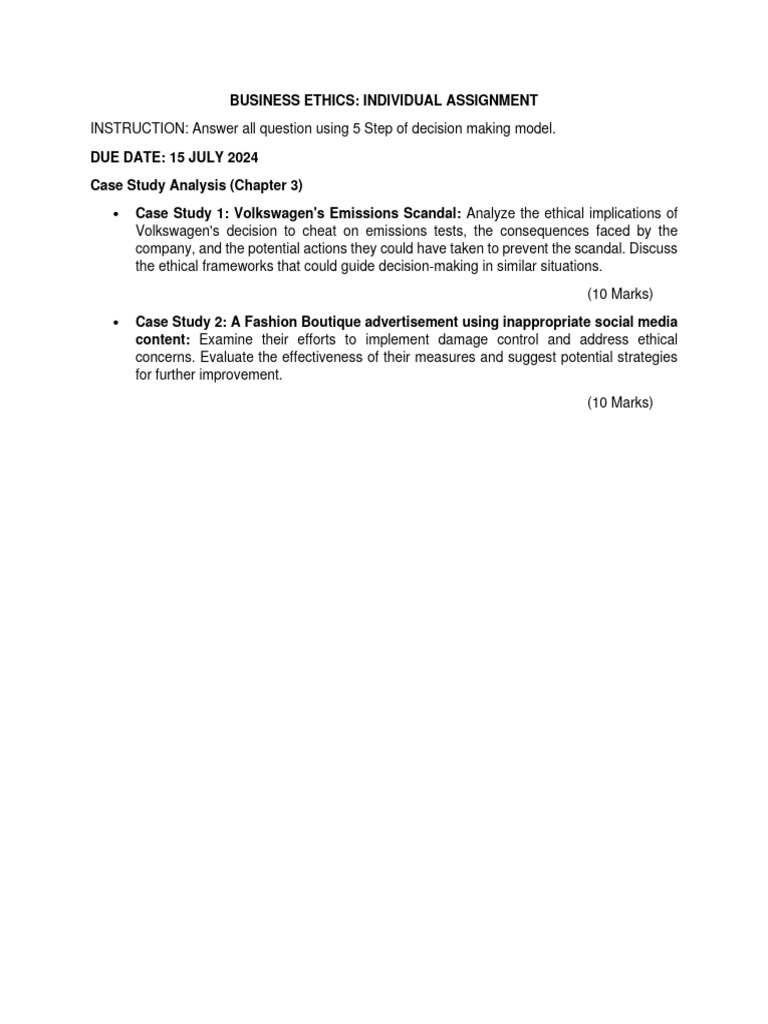 Business Ethics Case Study Tasks | PDF