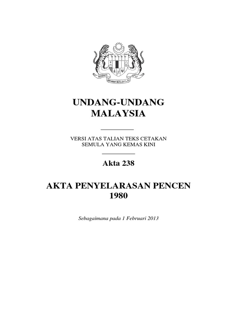 Akta 238 - Akta Penyelarasan Pencen 1980 | PDF