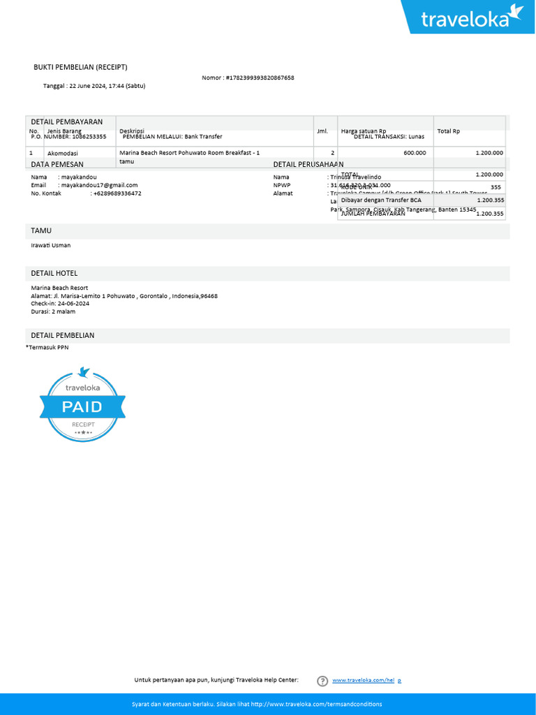 Traveloka Invoice | PDF