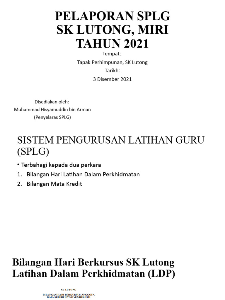Laporan SPLG SK Lutong 2021 | PDF