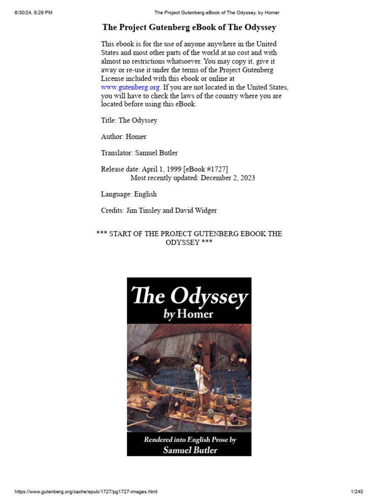 The Project Gutenberg Ebook of The Odyssey, by Homer | PDF | Odysseus ...