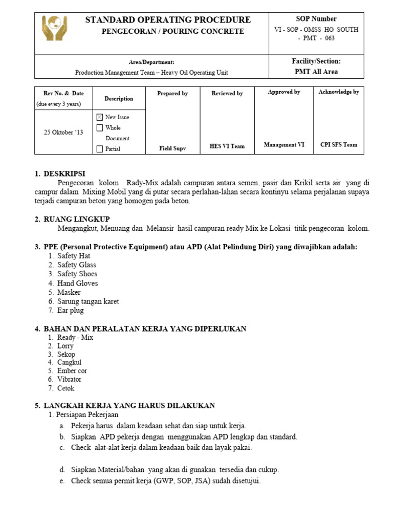 Sop Cor Kolom Ready Mix | PDF