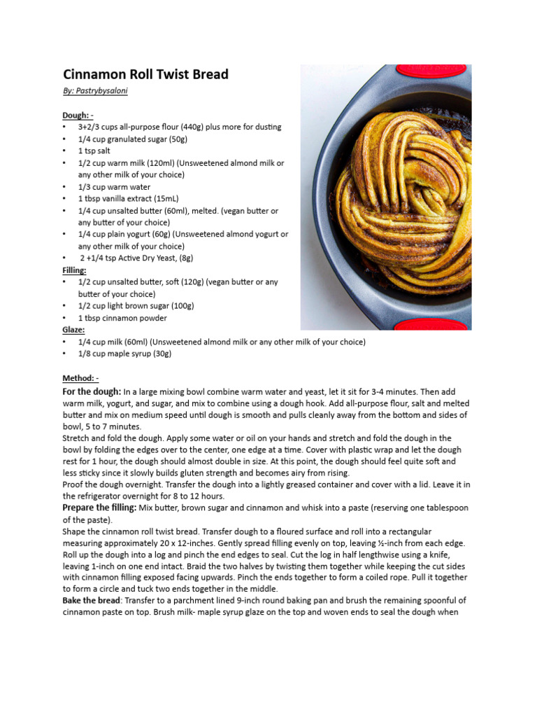 Cinnamon Roll Twist Bread | PDF | Breads | Dough