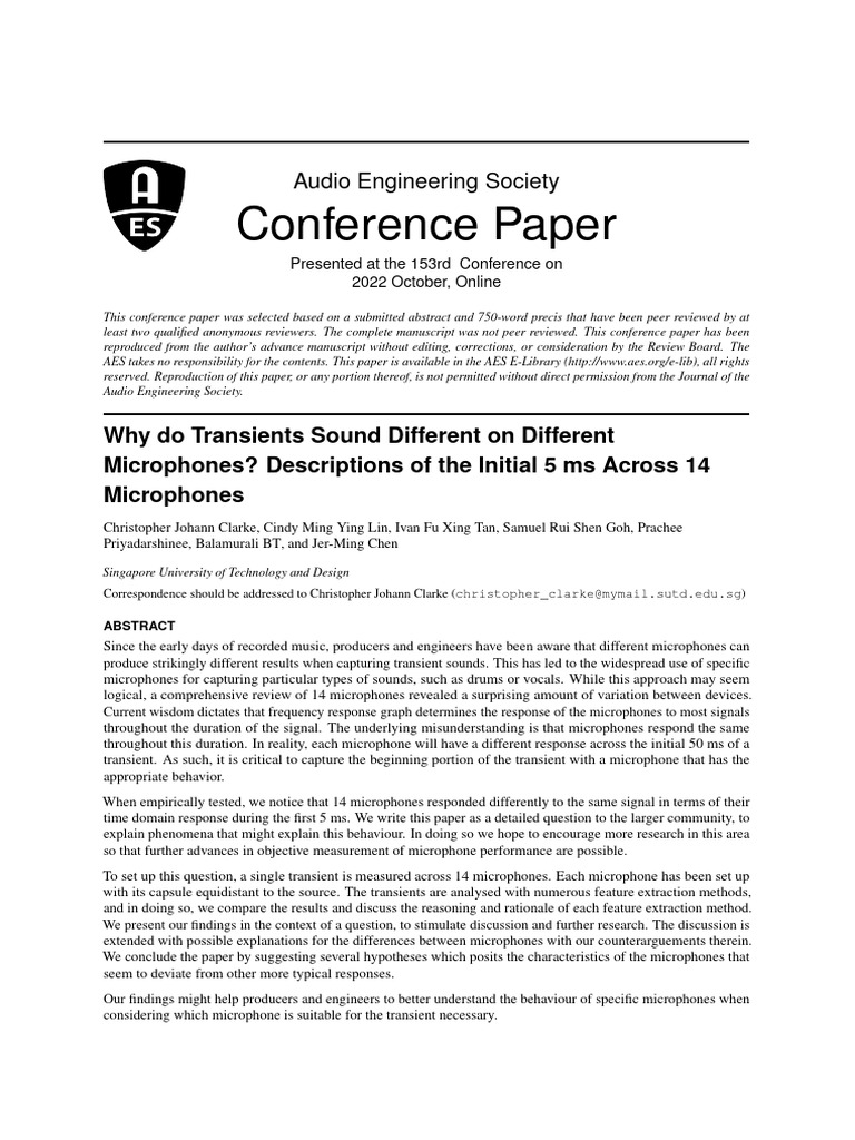 Aes Transient Paper | PDF | Microphone | Wavelet