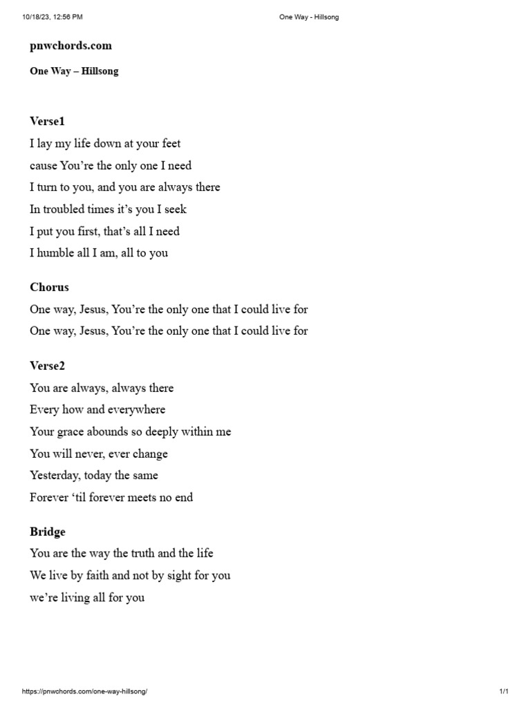One Way - Hillsong (Lyrics) | PDF
