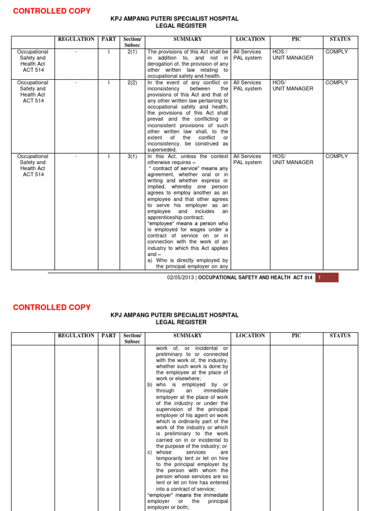 Legal Register Osh 2013 | PDF | Occupational Safety And Health | Employment
