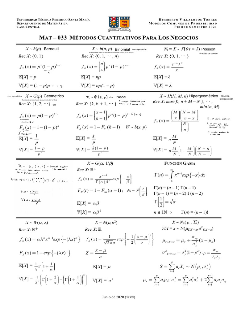 F0.4 Formulario IV. Métodos | PDF | Teoría de probabilidad | Teoría ...