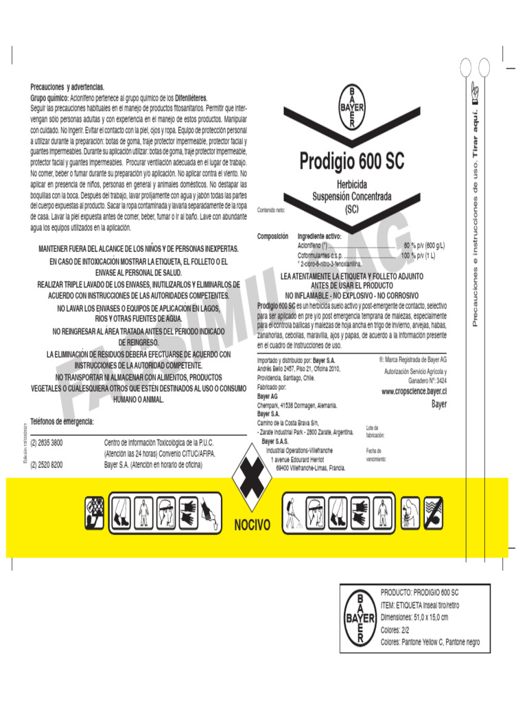 Prodigio 600 SC: Uso y Precauciones | PDF | Agua | Herbicida