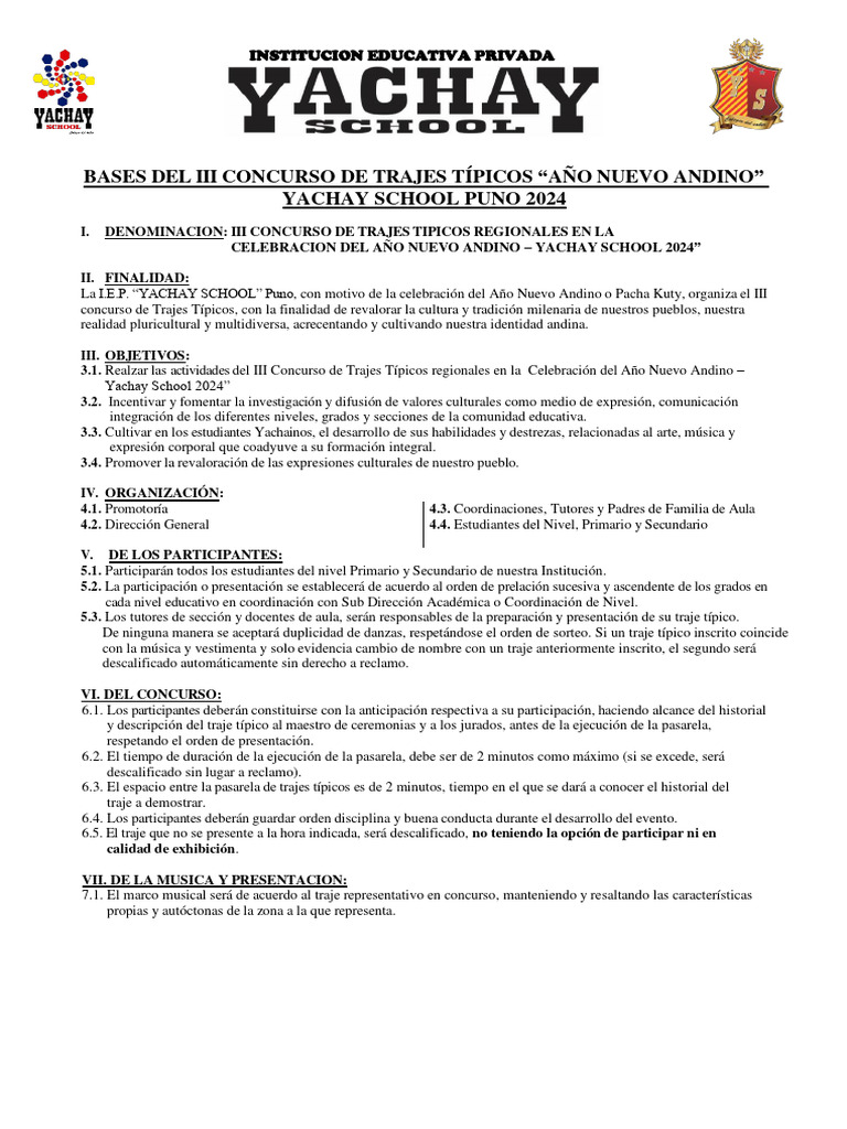 Bases Concurso Trajes Tipicos Año Nuevo Andino 2024 | PDF | Bailes ...