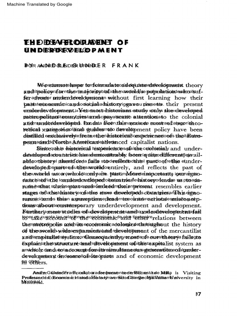 Gunder-Frank (1966) The Development of Underdevelopment Traducido | PDF ...
