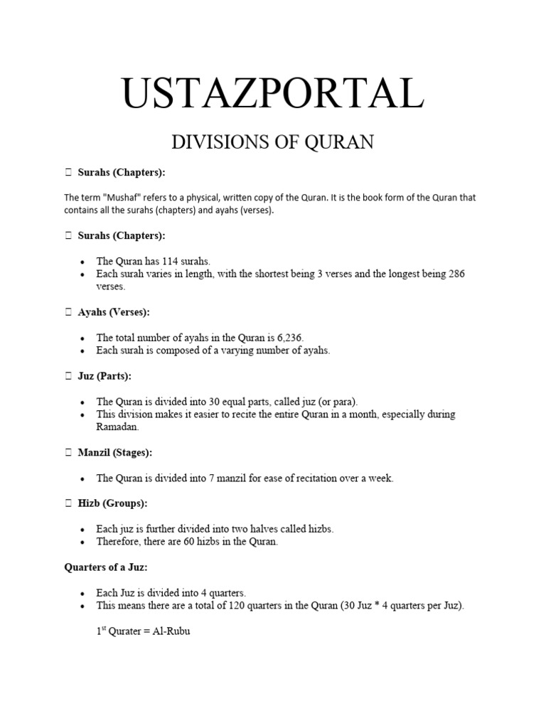 Divisions of The Quran | PDF