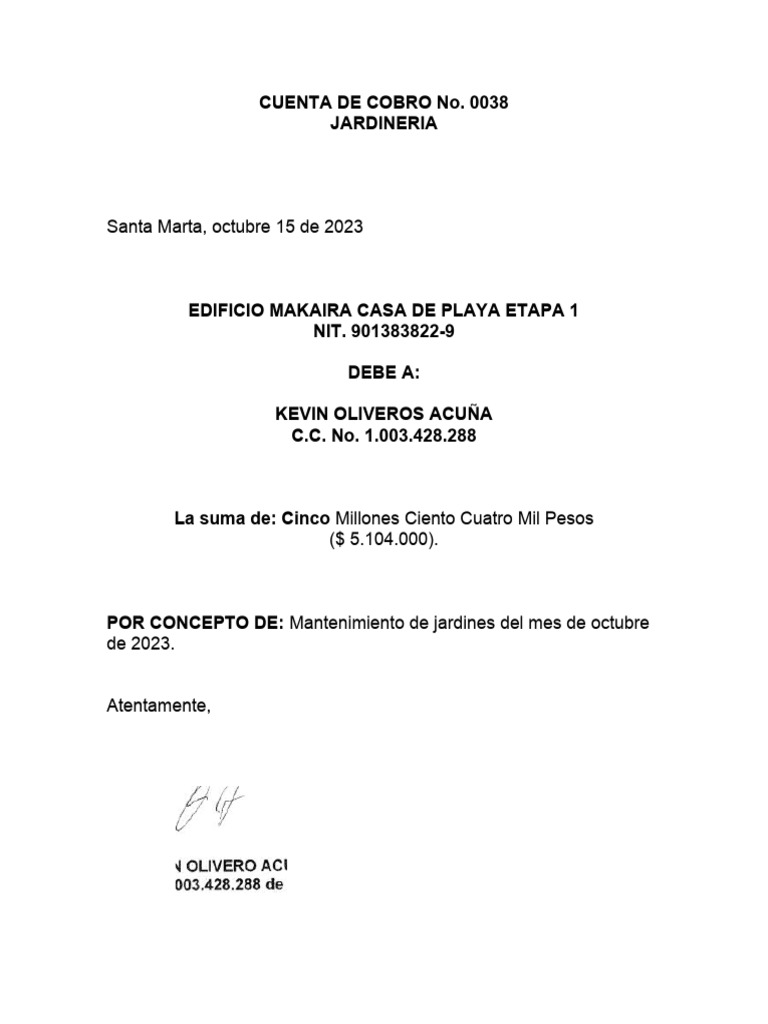Cuentas de Cobro a Kevin Oliveros | PDF | Hogar, jardinería y bricolaje ...