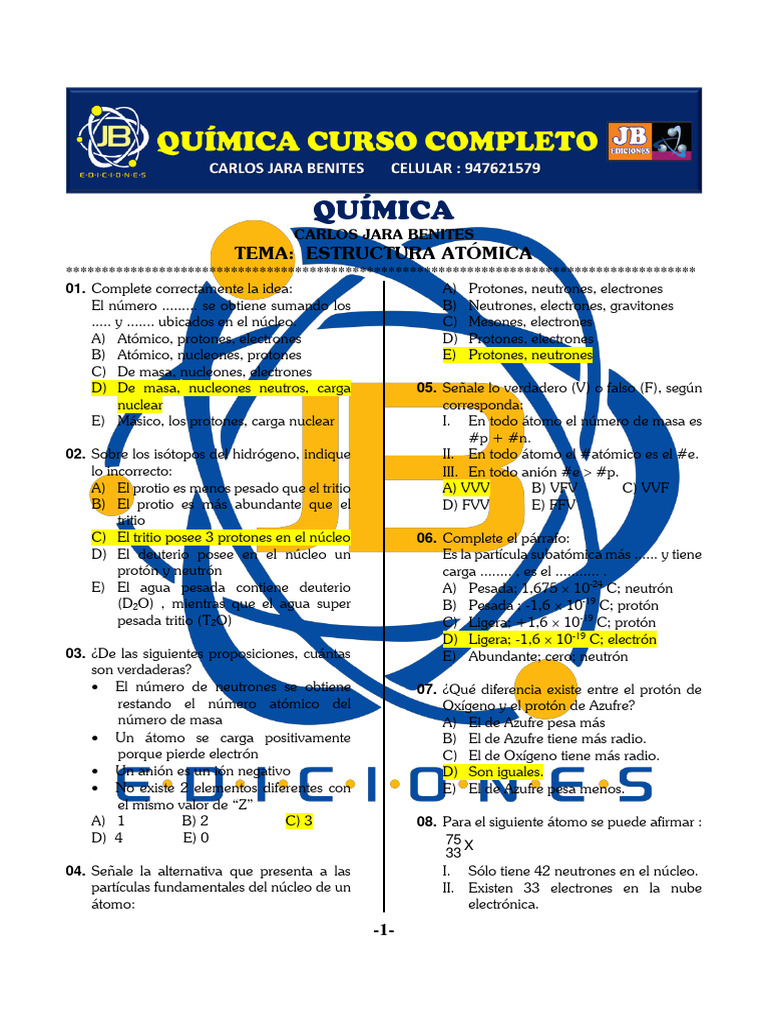 3 - Estructura Atómica - Claves | PDF | Isótopo | Neutrón