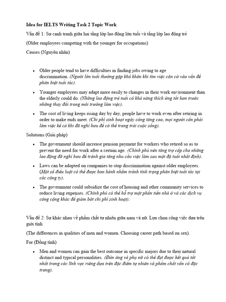 Idea For IELTS Writing Task 2 Topic Work | PDF