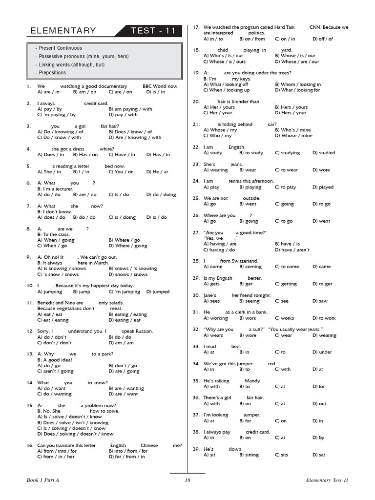 Grammar Tests 1 - Pre-Intermediate | PDF