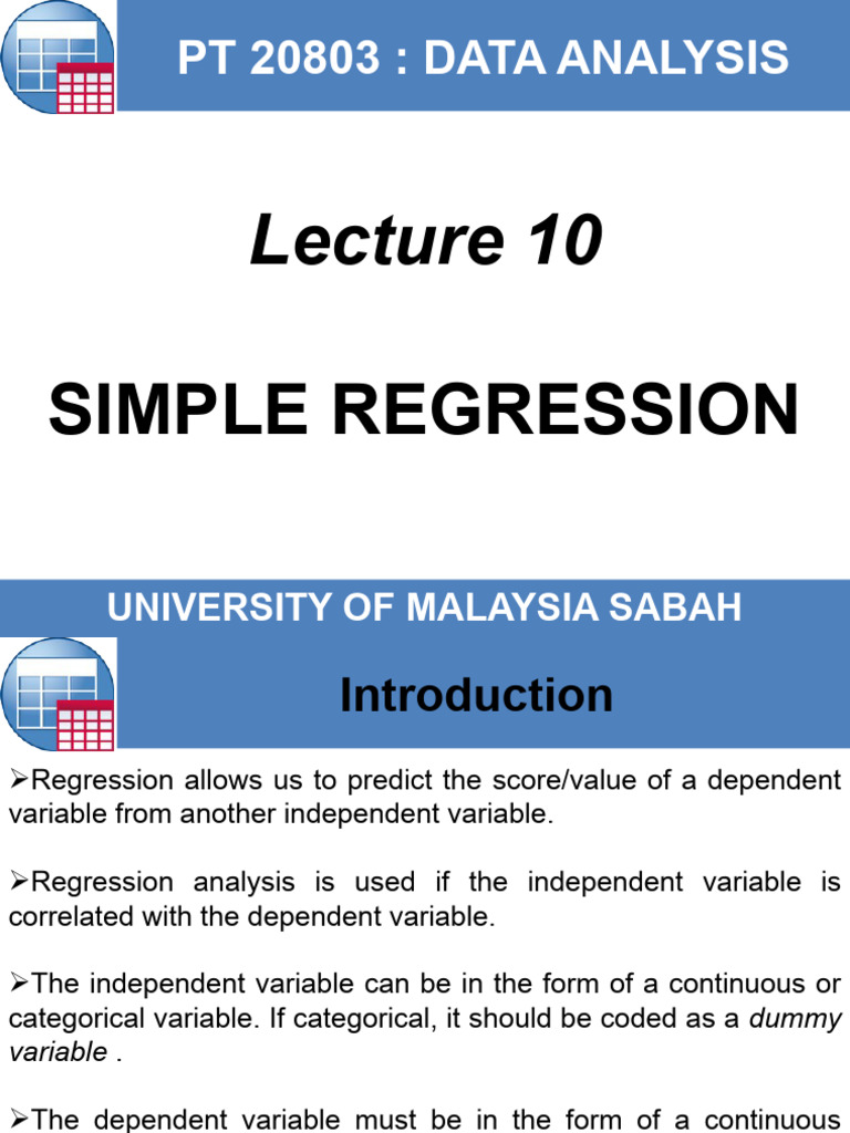 Kuliah 10 Simple Regression | PDF | Regression Analysis | Linear Regression Kuliah 10 Simple Regression | PDF | Regression Analysis | Linear Regression