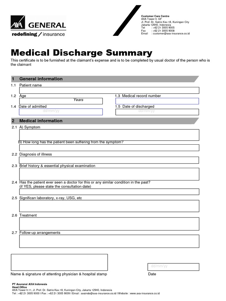 Form - Medical Discharge Summary | PDF