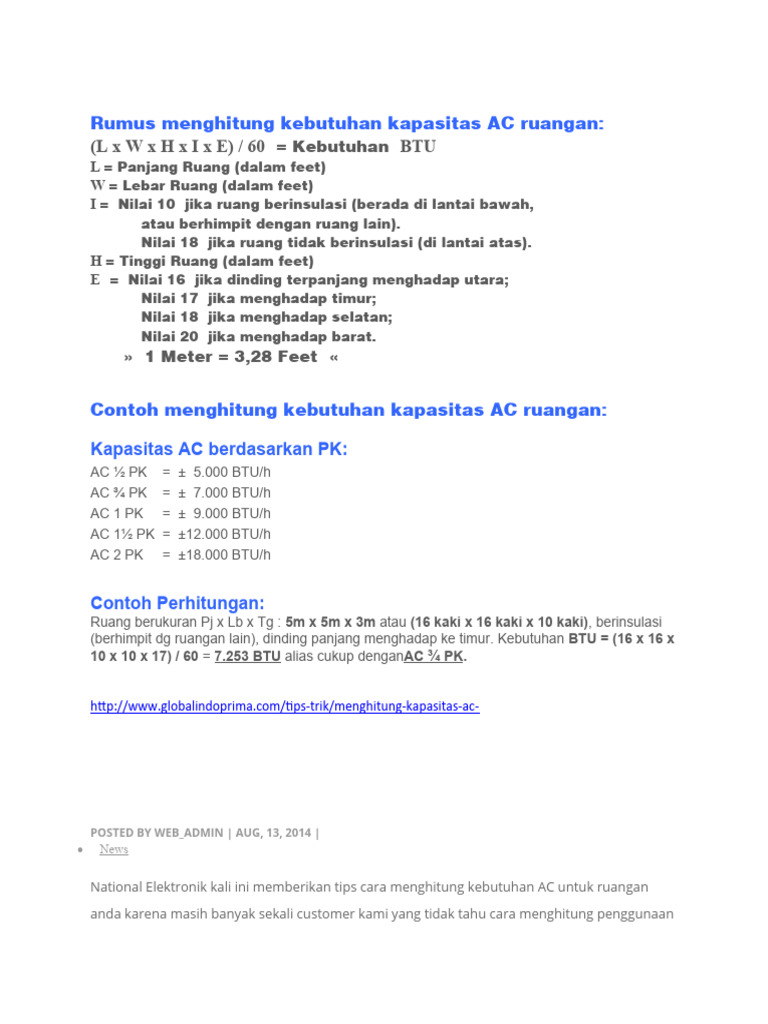 Rumus Kapasitas AC Ruangan | PDF