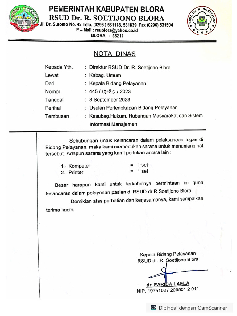 Nota Dinas Permintaan Komputer + Printer | PDF