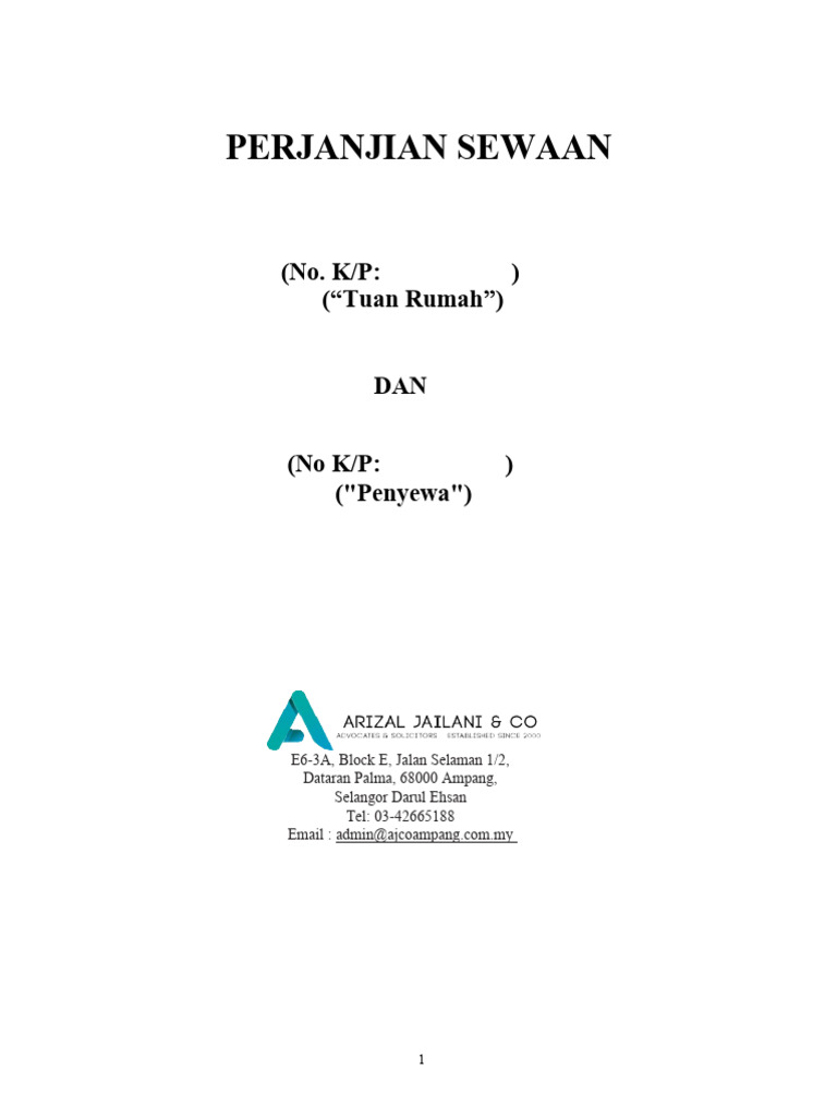 Tenancy Agremeent Template (For Free) - BM Version | PDF