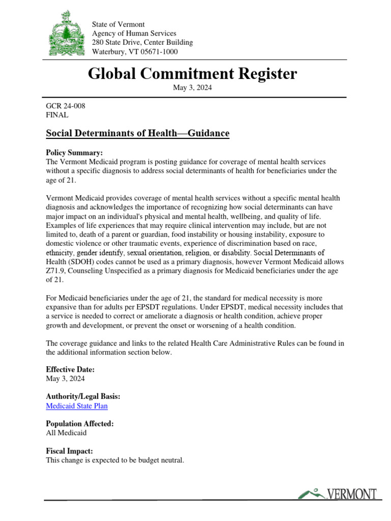 24 008 F GCR Guidance Document SDOH | PDF | Medical Diagnosis | Medicaid