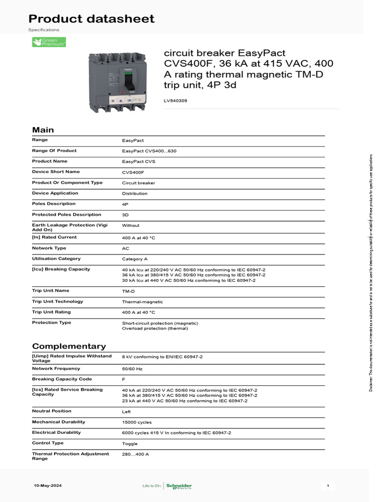 Schneider Electric - EasyPact-CVS - LV540309 | PDF | Alternating ...