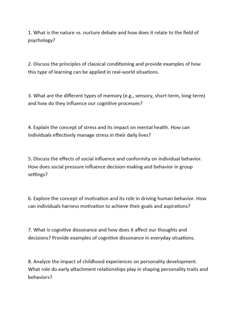 Sample Psychology Essay Questionnaire | PDF