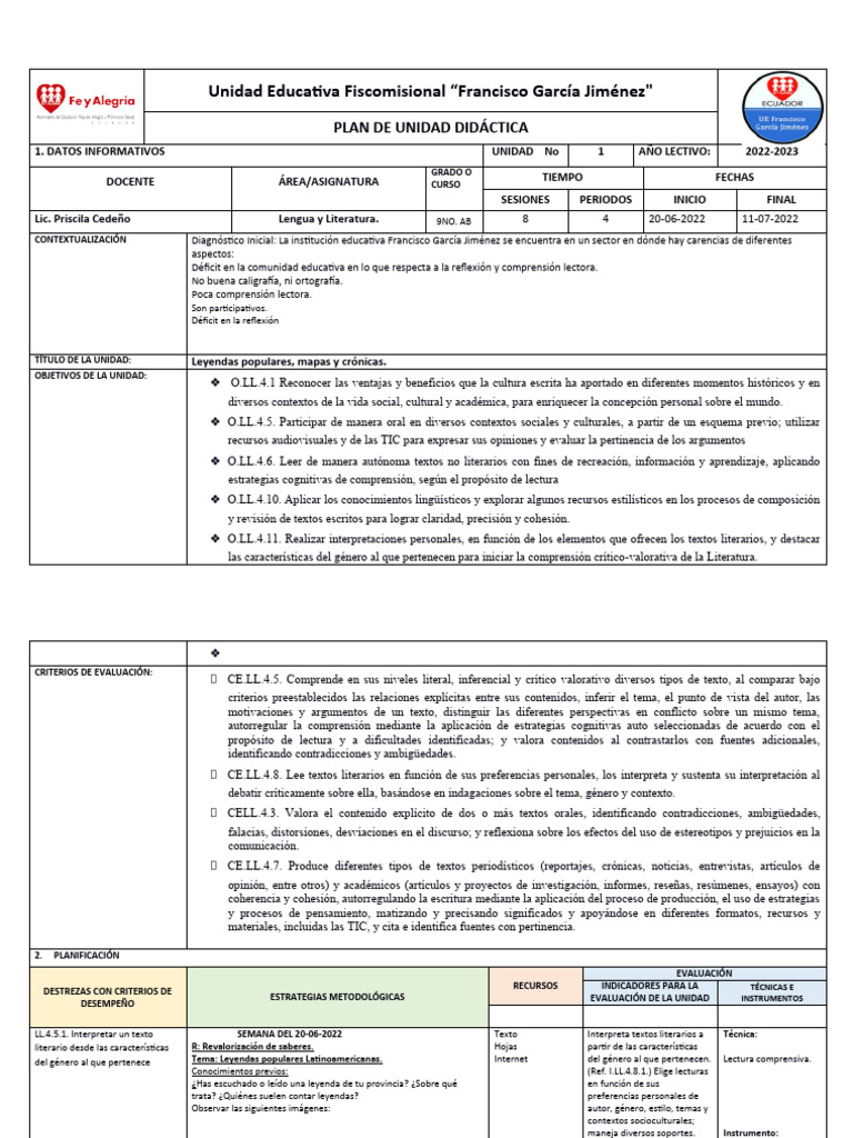 PUD - 9no - AB - Unidad 1 | PDF | Comprensión lectora | Evaluación