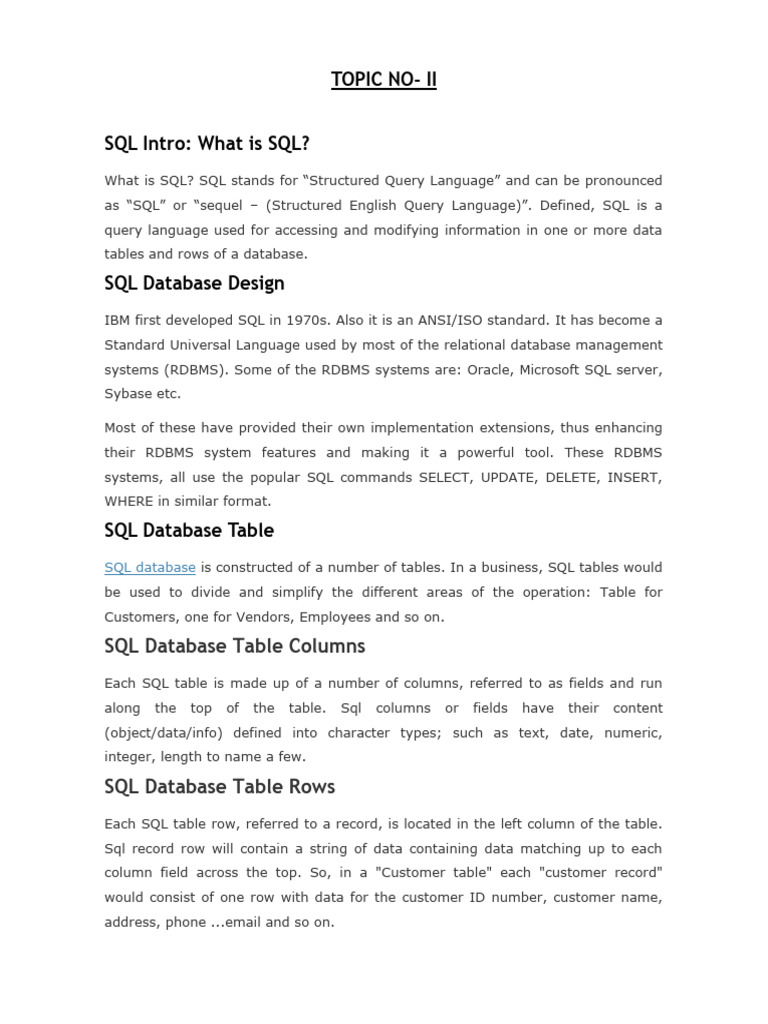 SQL II Topic | PDF | Relational Database | Sql SQL II Topic | PDF | Relational Database | Sql