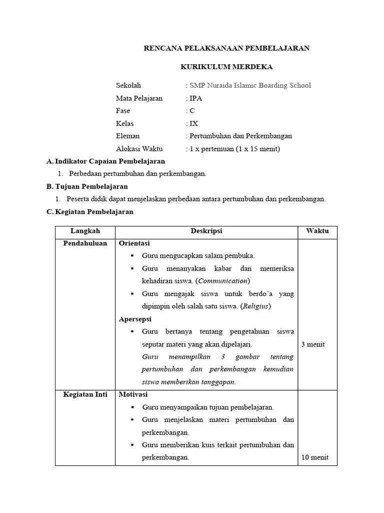 RPP A.N Retno Utami - Pertumbuhan Dan Perkembangan | PDF | Karier & Perkembangan | Pengembangan Diri
