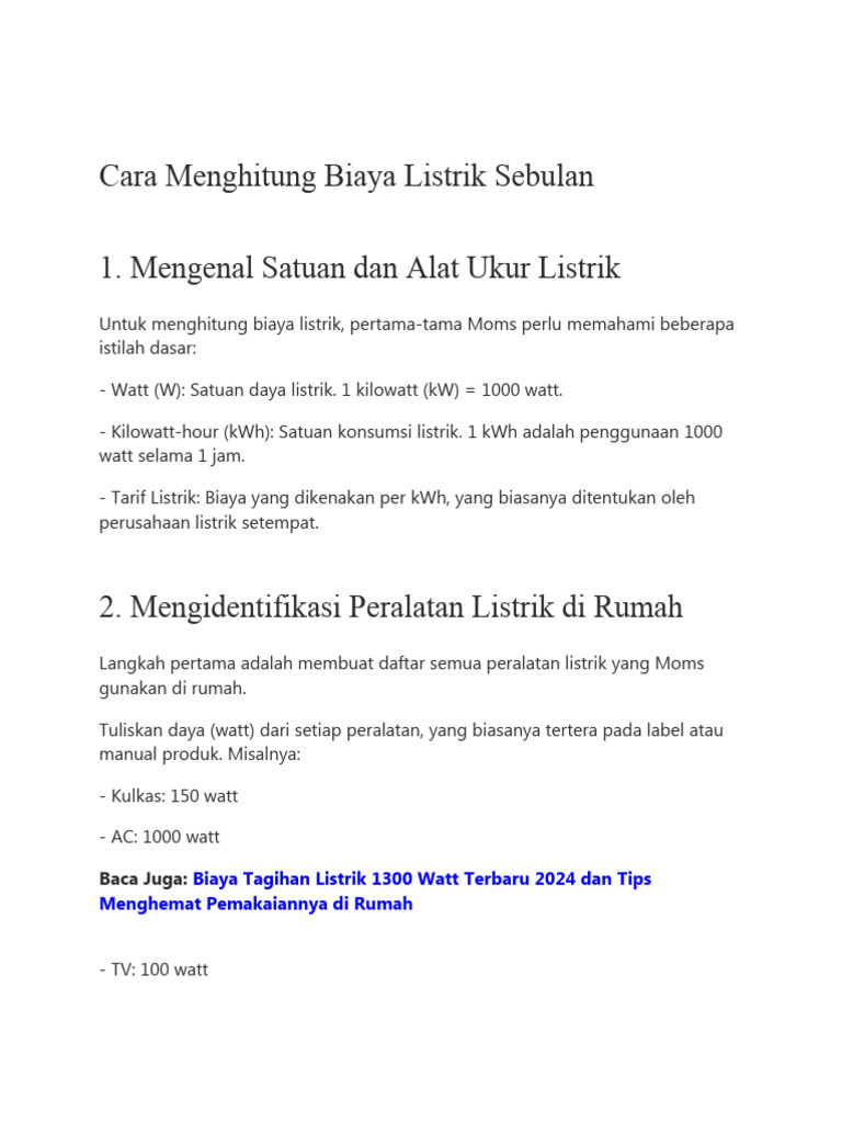 Cara Menghitung Biaya Listrik Sebulan | PDF