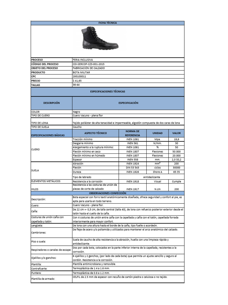 Fichas Técnicas Calzado | Descargar gratis PDF | Calzado | Zapato