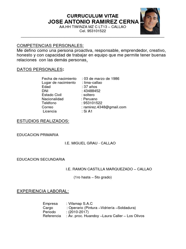 Cv. Jose Ramirez | PDF | Crecimiento personal y profesional