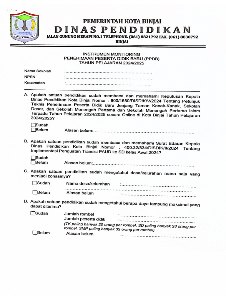 Intrumen Monitoring PPDB | PDF