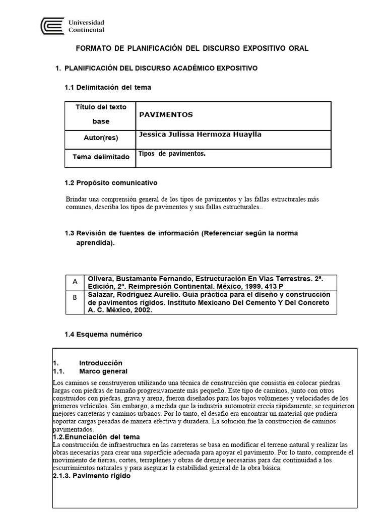 Formato de Planificación Del Discurso Expositivo Oral | PDF | Hormigón ...